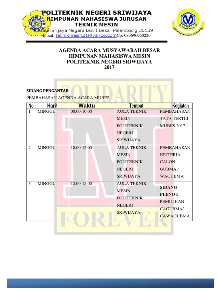 Draft Acara Dan Agenda Acara Mubes 2017 | PDF