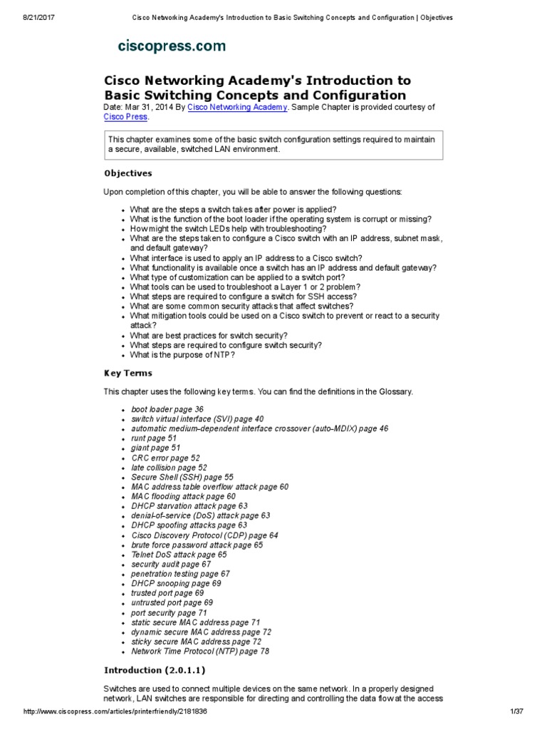 Cisco Networking Academy's Introduction To Basic Switching Concepts and Configuration ...