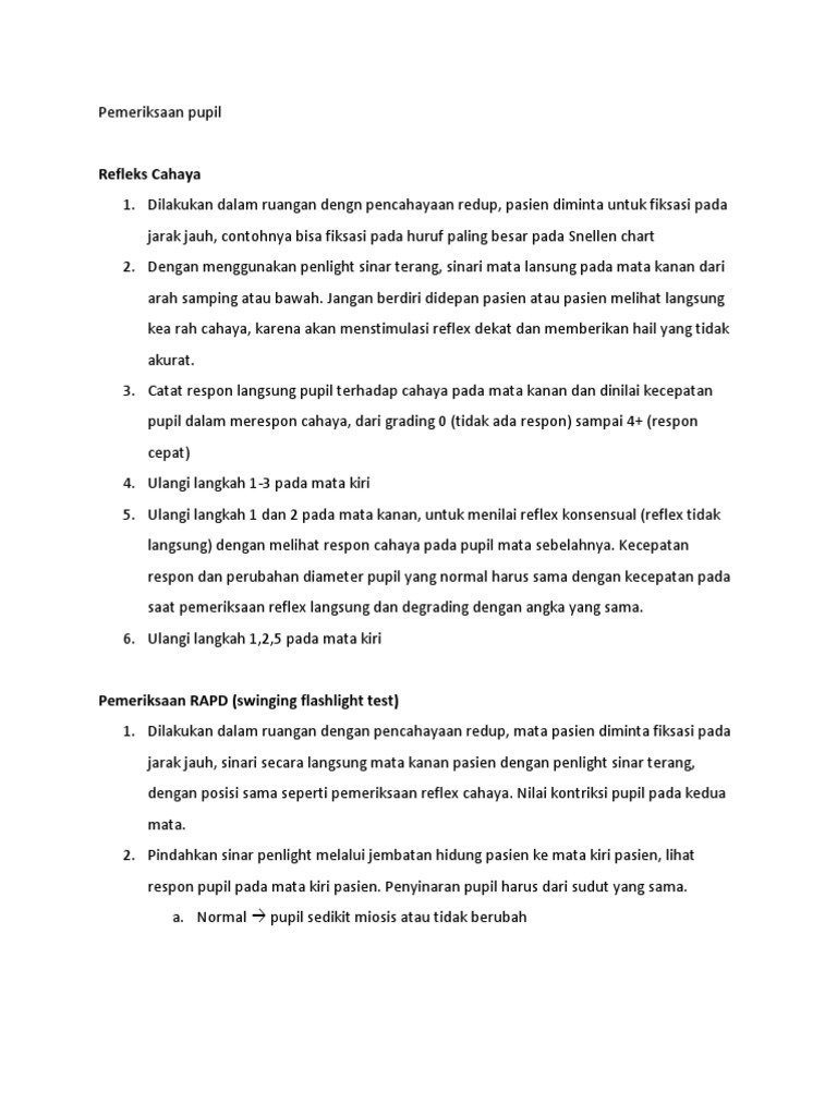 Pemeriksaan Pupil dan RAPD Grading | PDF