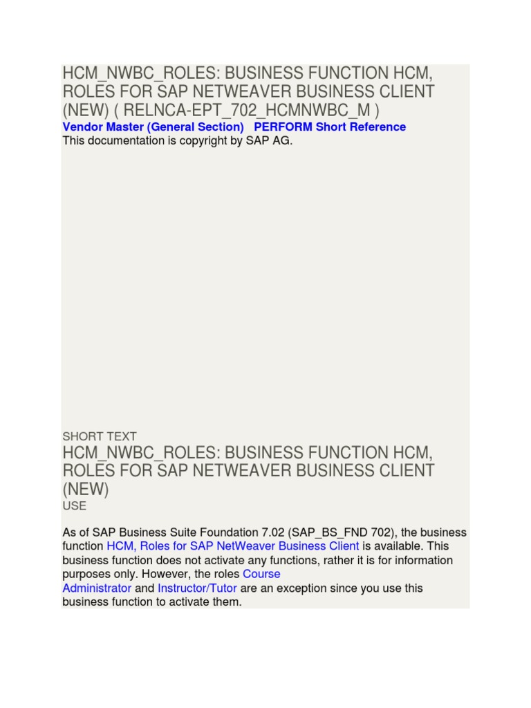 HCM - NWBC - Roles: Business Function HCM, Roles For Sap Netweaver Business Client (New) (Relnca ...