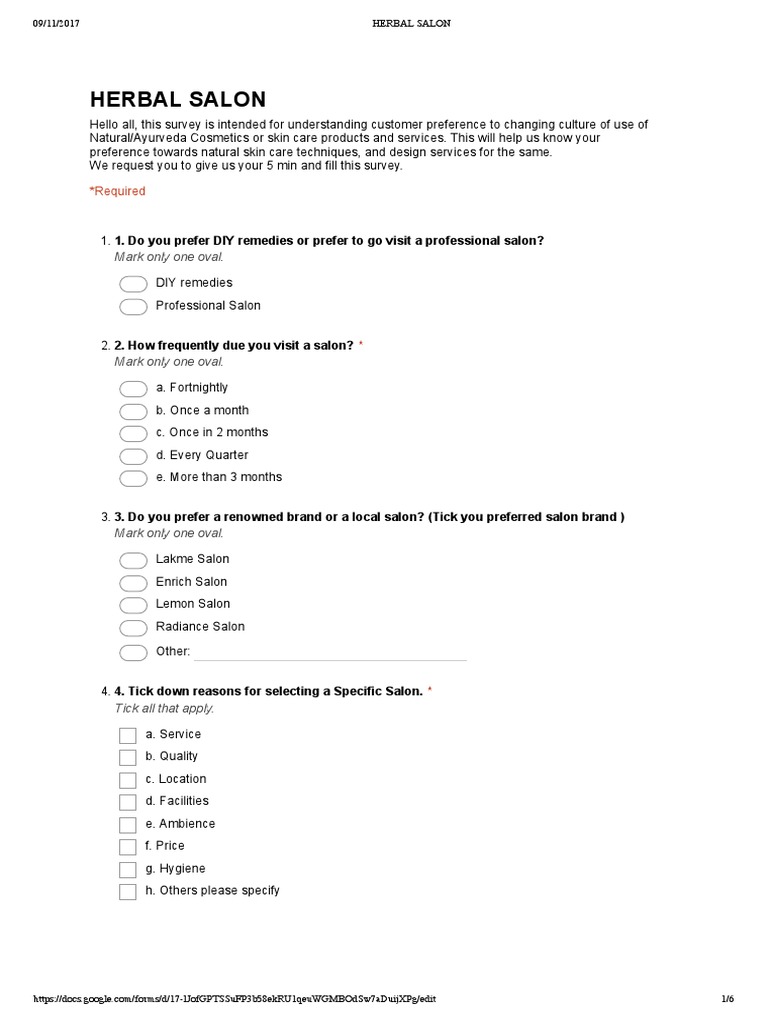 Herbal Salon - Google Forms | PDF | Cosmetics | Retail