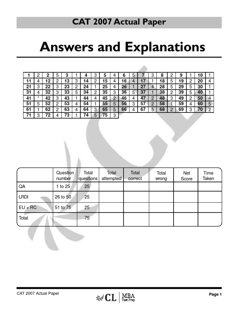 CAT 2007 - Explanations PDF | PDF