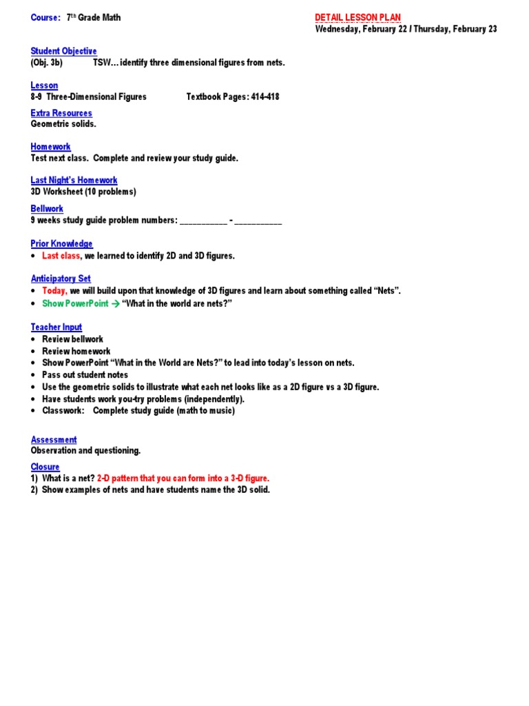 Lesson Plan - Nets | PDF | Shape | Polytopes