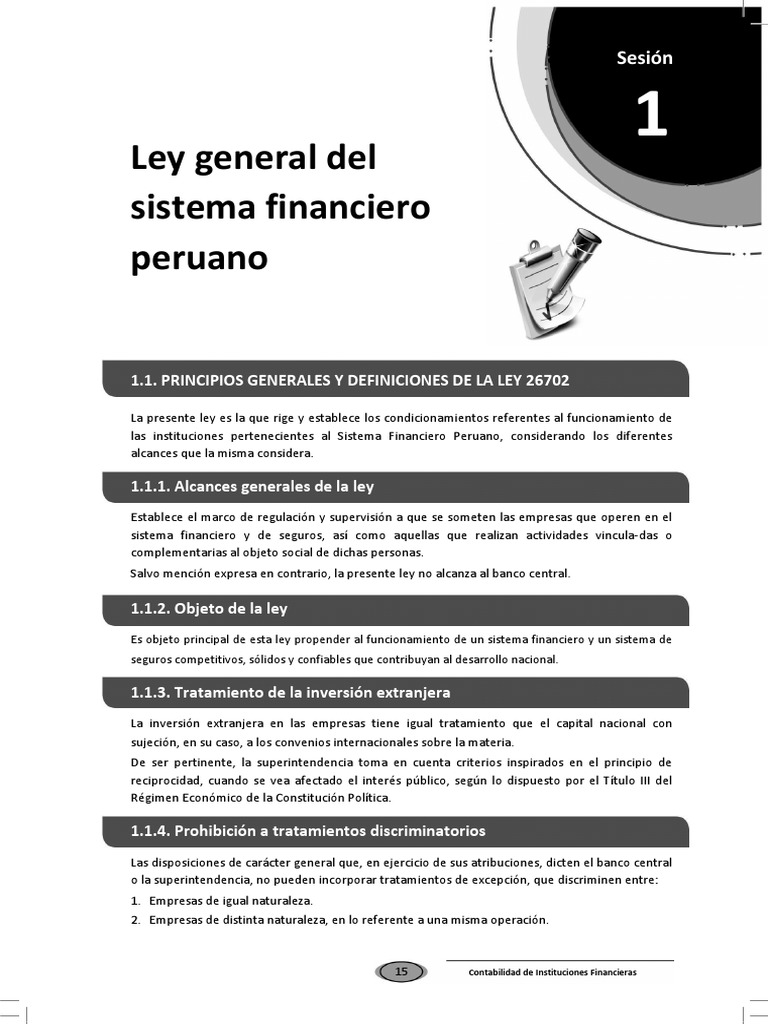 Sesión 1 - Ley General Del Sistema Financiero | PDF | Bancos | Sistema financiero