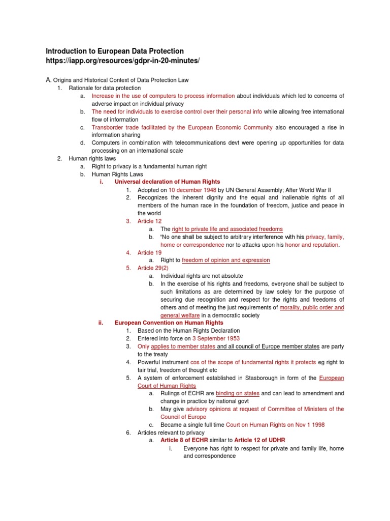 Introduction To European Data Protection Outline | PDF | European Court ...