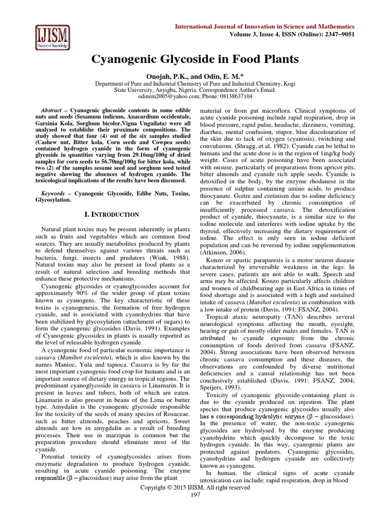 Cyanogenic Glycoside in Food Plants | PDF | Cyanide | Chemistry