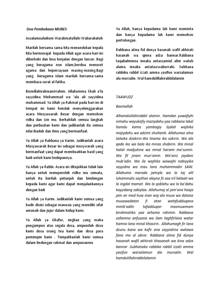 Doa Pembukaan MUBES | PDF | Agama & Spiritualitas