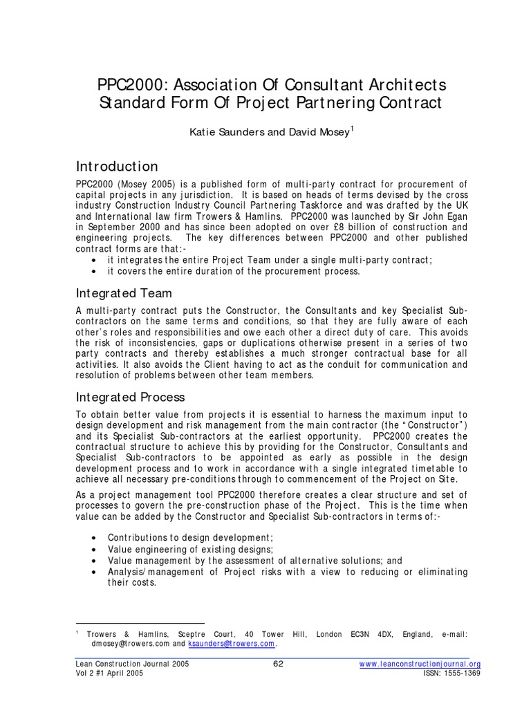 PPC2000 Association of Consultant Architects Standard Form of Project ...