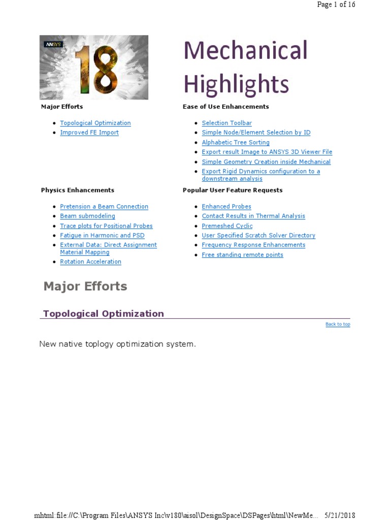 Ansys 18 Mechanical Highlights | PDF | Areas Of Computer Science | Computing