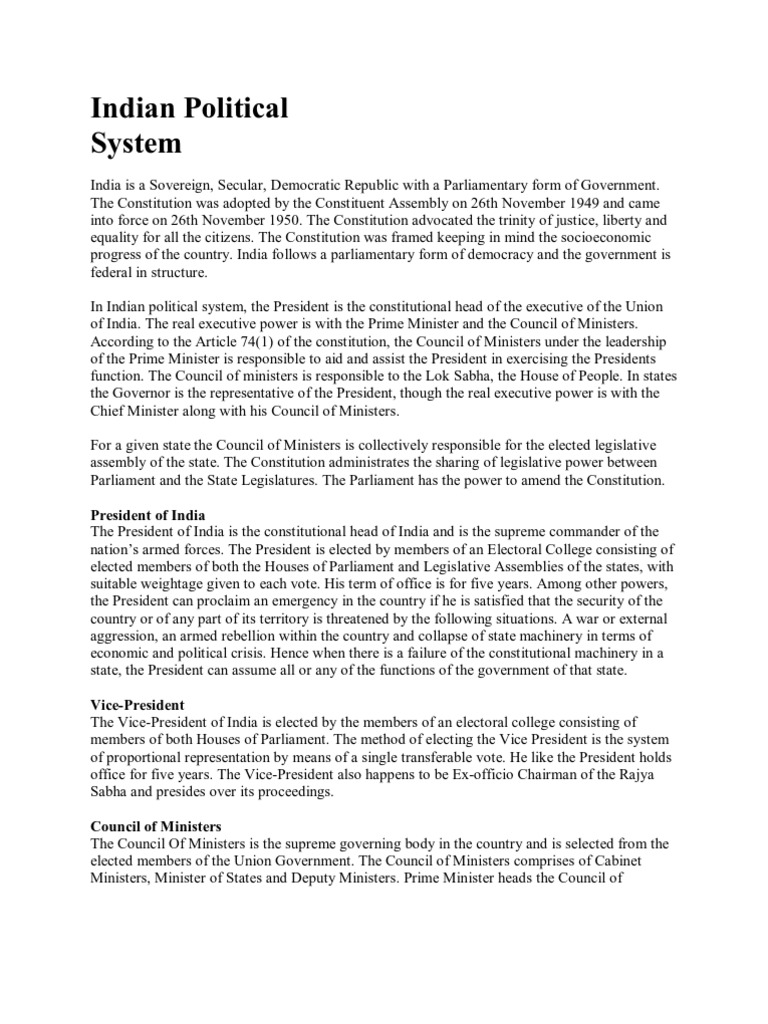 Indian Political System | PDF