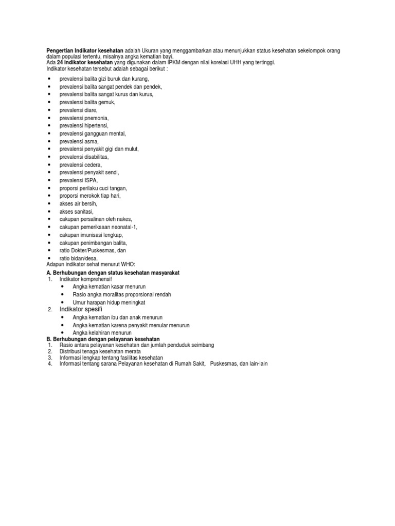 24 Indikator Kesehatan Penting di IPKM | PDF