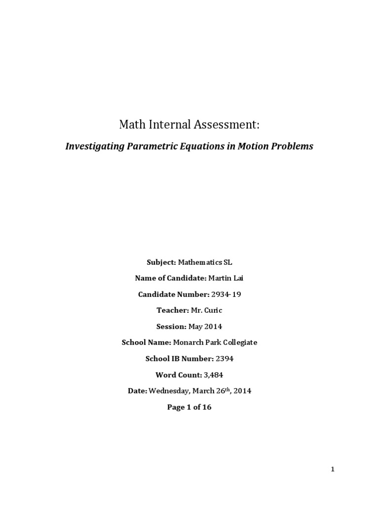 Math Internal Assessment:: Investigating Parametric Equations in Motion ...