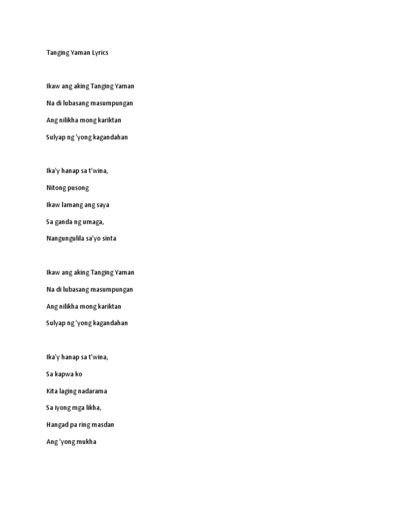 Tanging Yaman Lyrics 5 | PDF