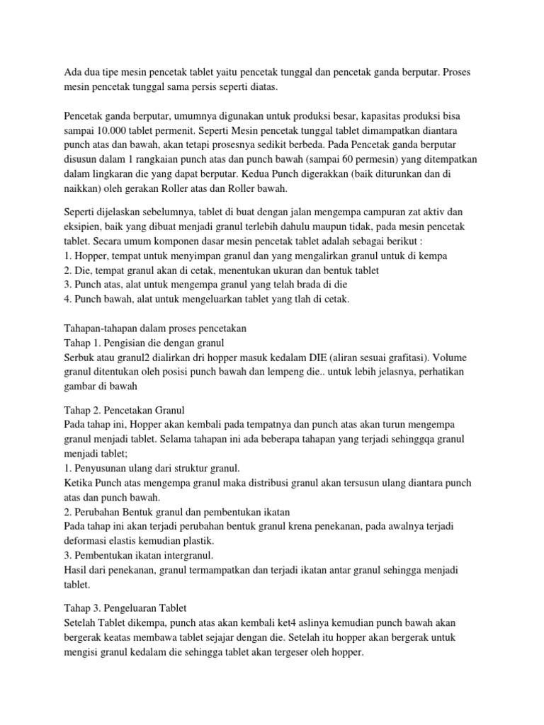 Langkah-Langkah Pembuatan Tablet Dengan Metode Kempa Langsung | PDF