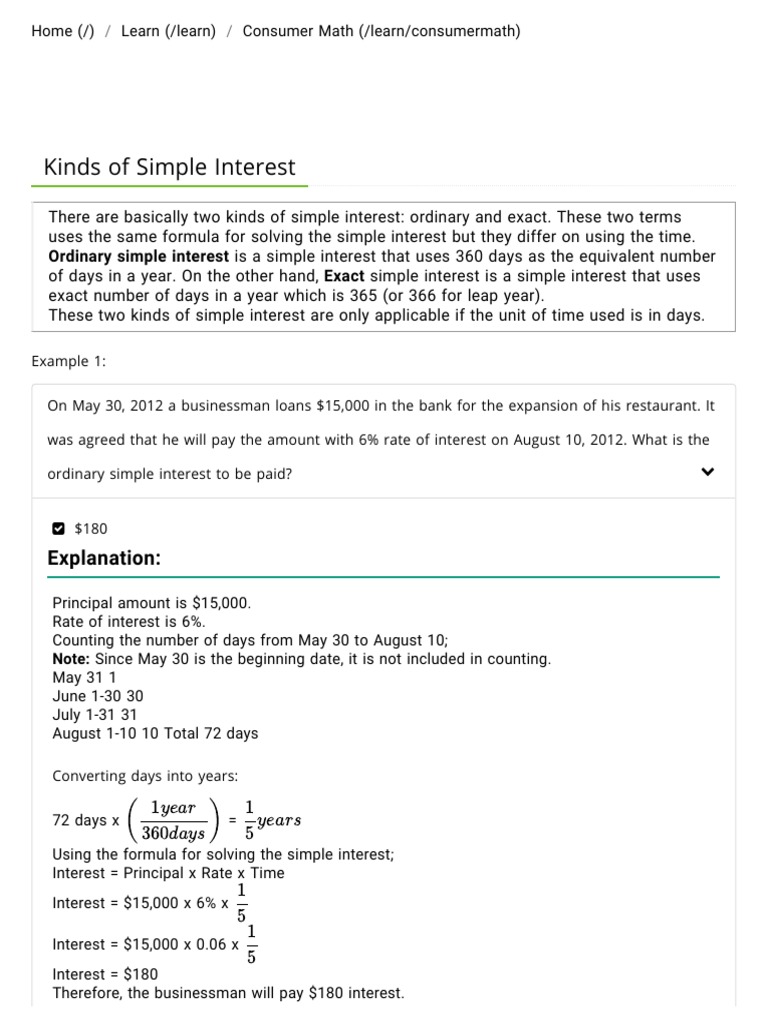 Simple Interest Example | Compound Interest | Interest