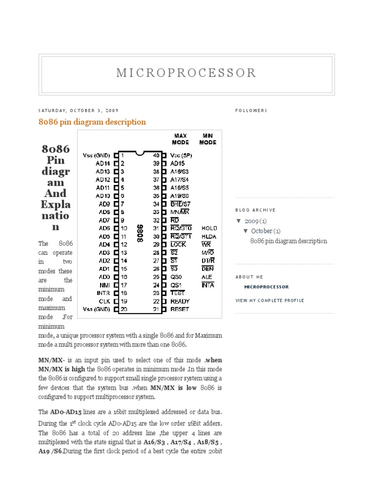 Microprocessor - 8086 Pin Diagram Description | PDF | Input/Output | Computer Engineering