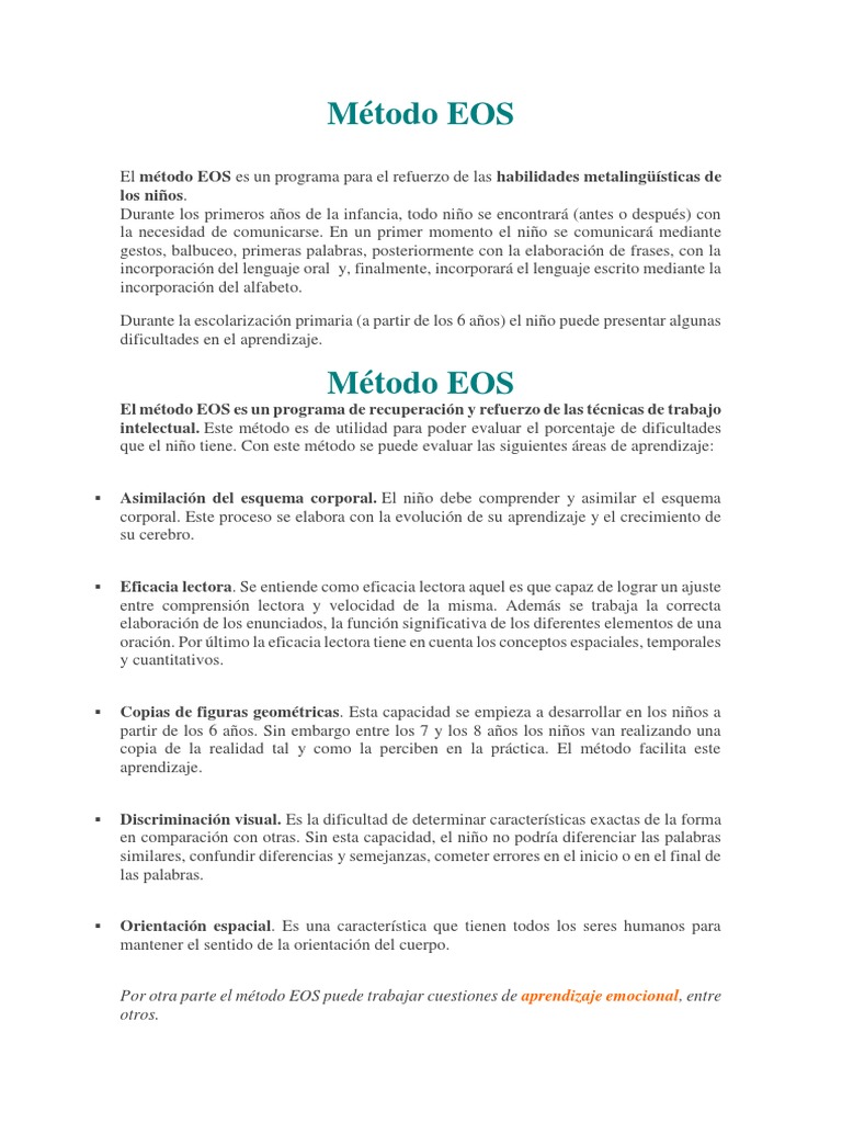 Método EOS | PDF | Comprensión lectora | Aprendizaje