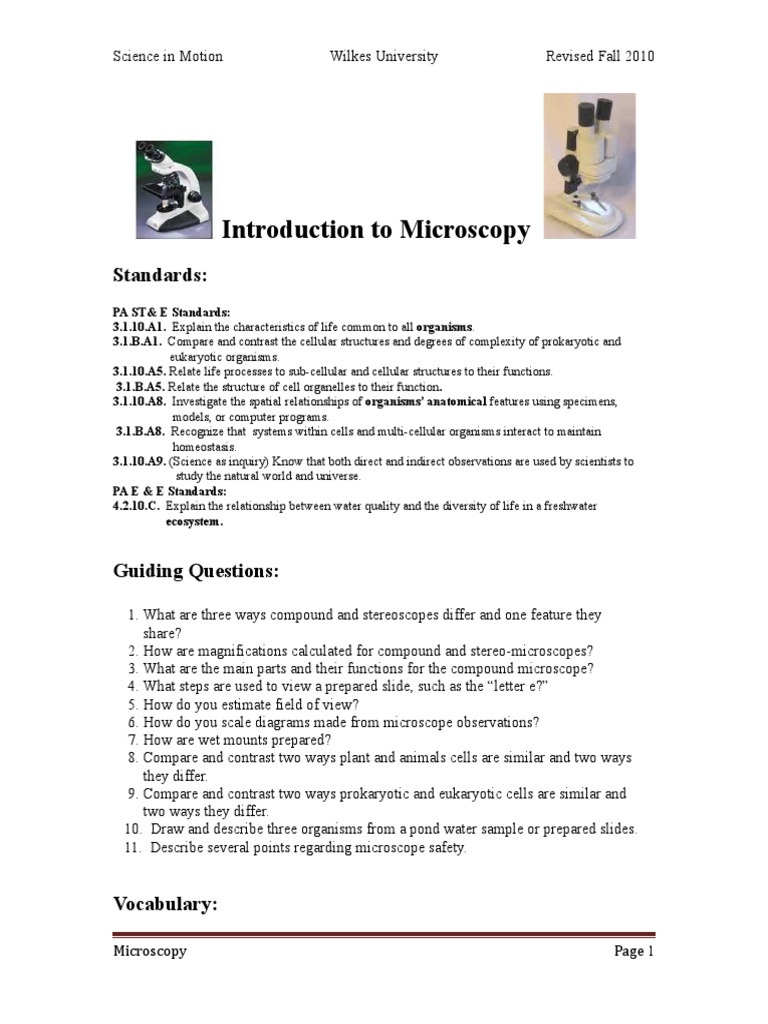Microscopy Lab Guide & Safety | PDF | Lens (Optics) | Cell (Biology)