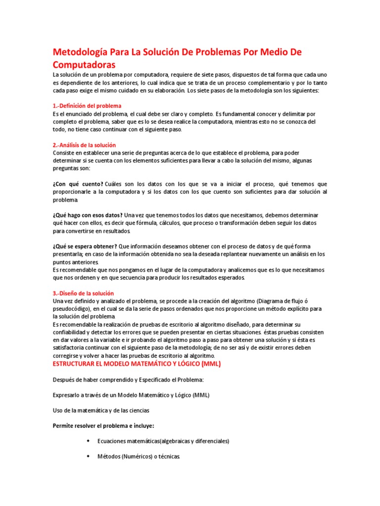 Metodología para La Solución de Problemas Por Medio de Computadoras ...