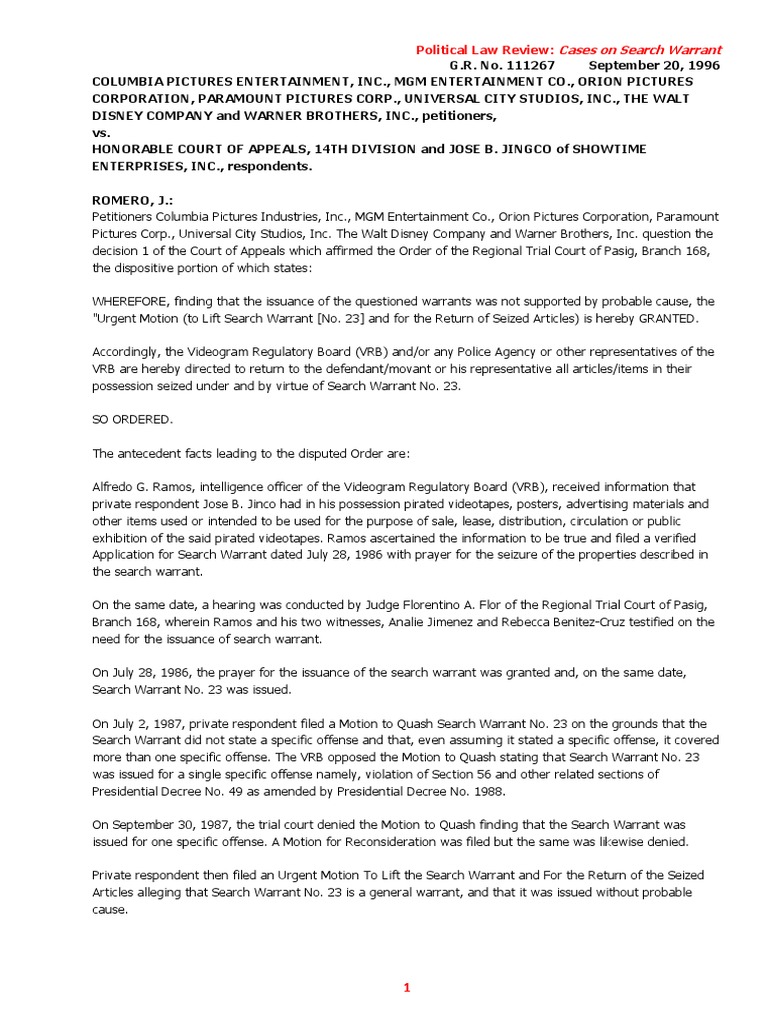 Cases On Search Warrant | PDF | Search And Seizure | Search Warrant