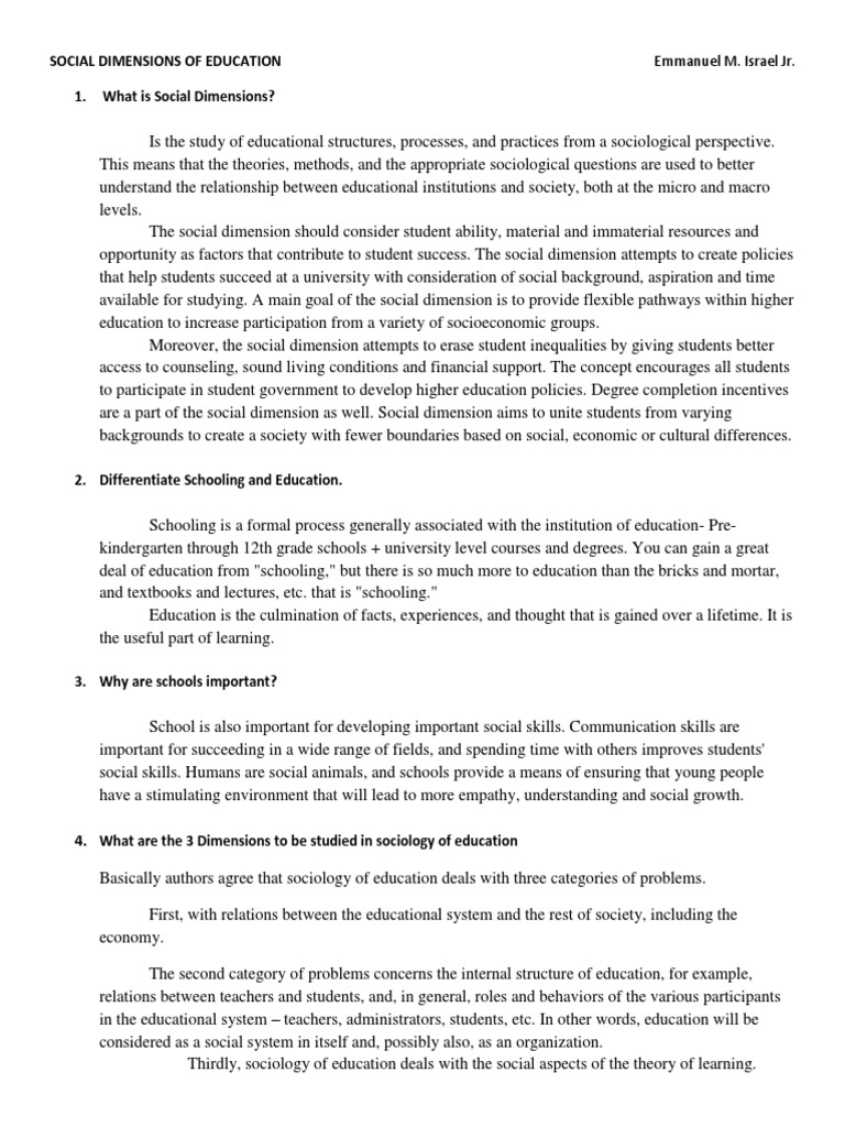 Understanding Social Dimensions in Education | PDF | System | Sociology