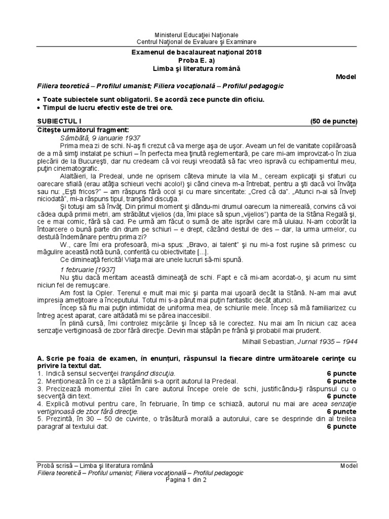 Filiera Teoretică - Profilul Umanist Filiera Voca Ională - Profilul Pedagogic | PDF