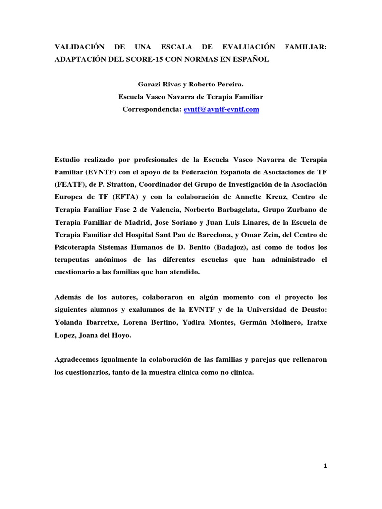 Validación del Score-15 en Español | PDF | Psicoterapia | Validez ...