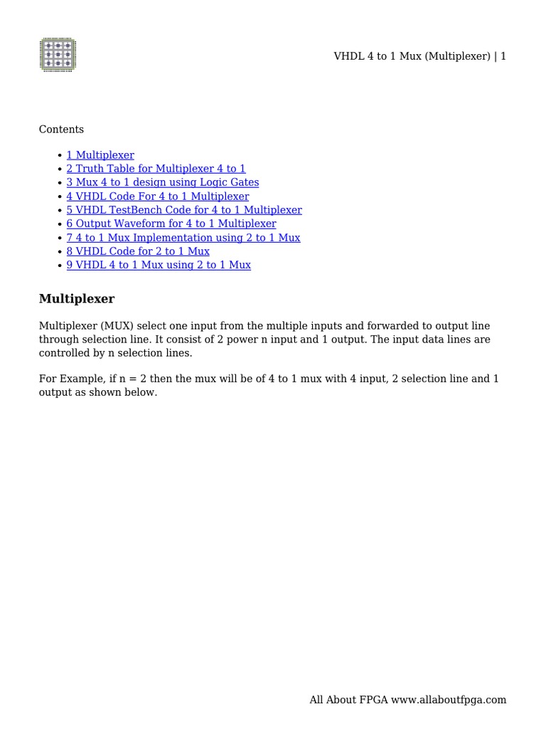 VHDL Code for 4-to-1 Multiplexer | PDF | Vhdl | Digital Technology