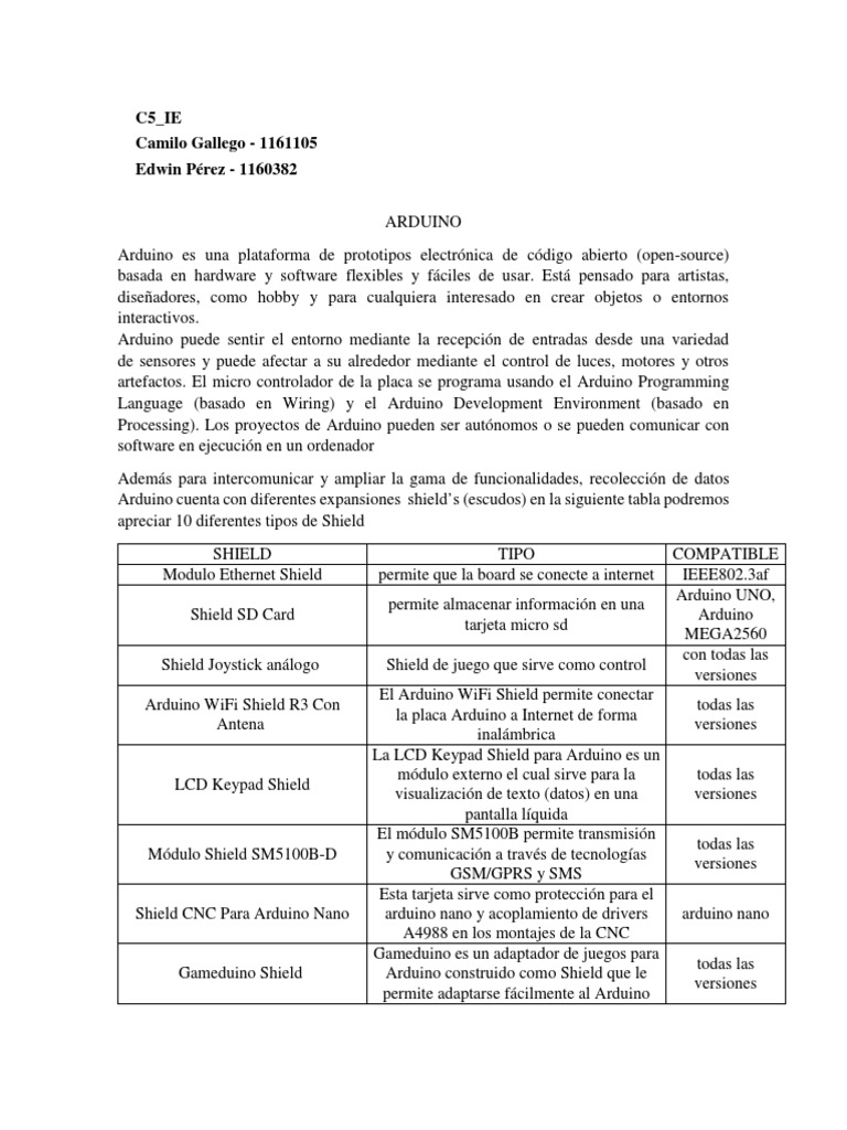 Arduino Informe PDF | PDF | Arduino | Entorno de desarrollo integrado