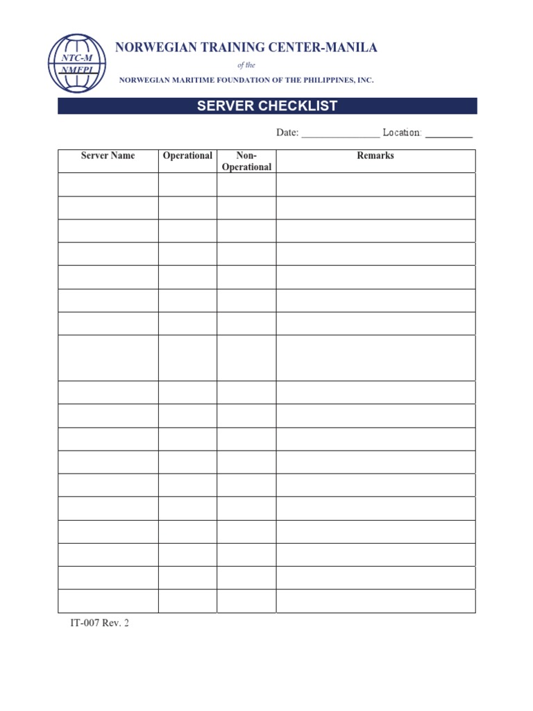 IT-007 Rev 2 Server Checklist | PDF