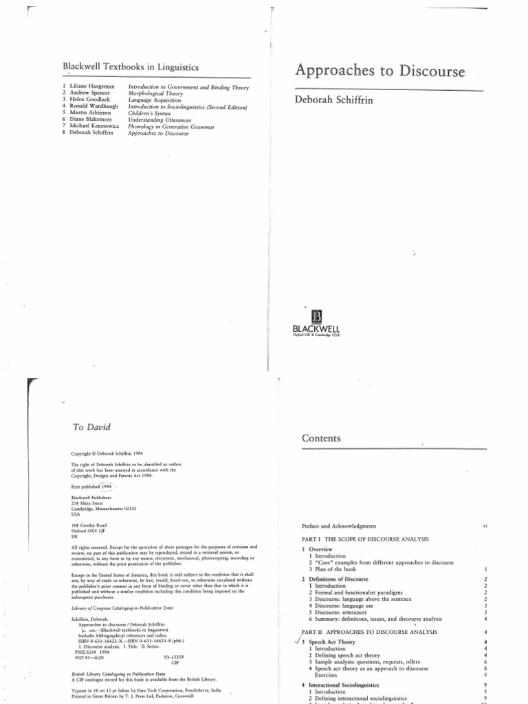 Schiffrin Deborah Approaches To Discourse | PDF