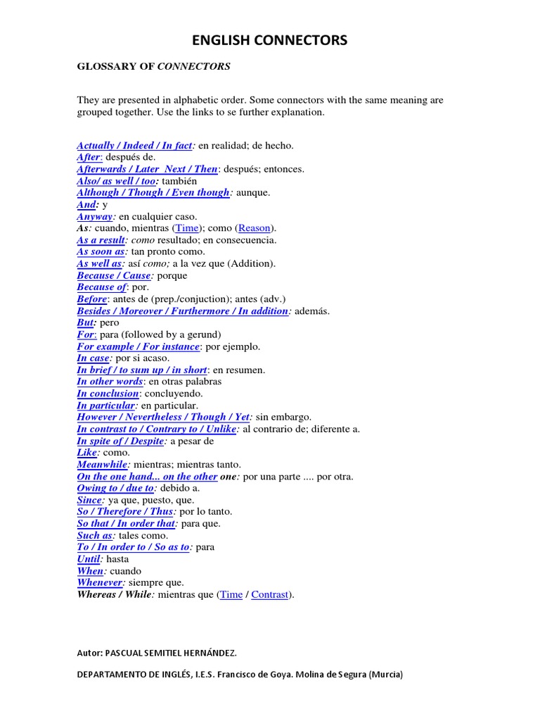 Guía de Conectores en Inglés | PDF | Adverbio | Oración (Lingüística)