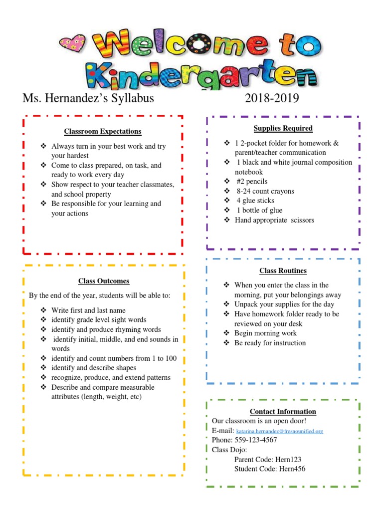 Kindergarten Syllabus 2018-2019 | PDF