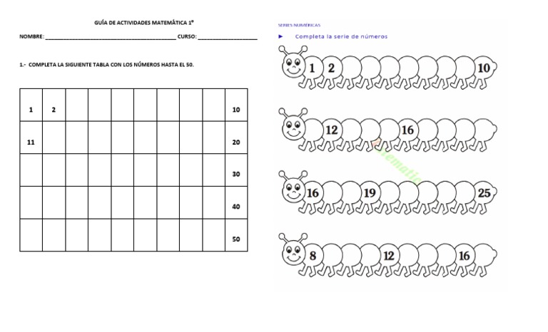 GUÍA de ACTIVIDADES MATEMÁTICA Primero Numeros Hasta El 50 y Secuencias ...