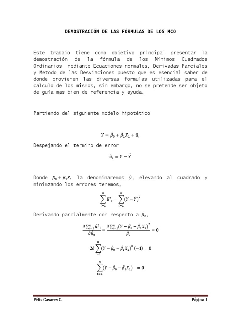 Demostración de Las Fórmulas de Los Mco | PDF | Ecuaciones | Derivado