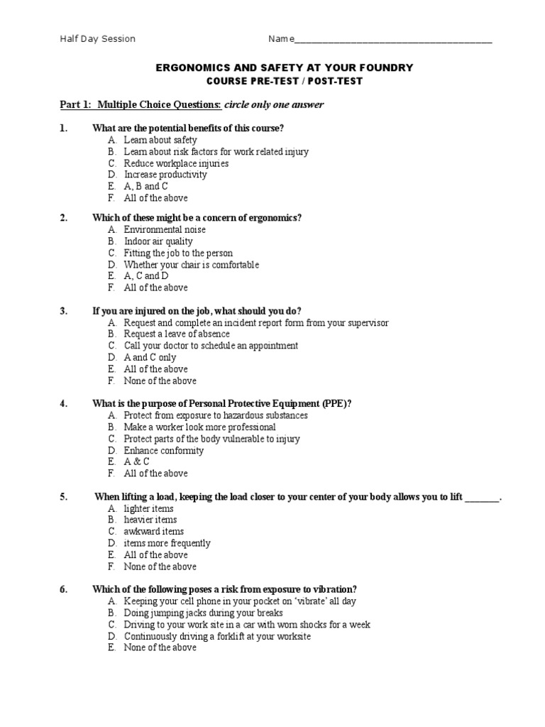 Ergonomics Test Questions Halfday | PDF | Human Factors And Ergonomics ...