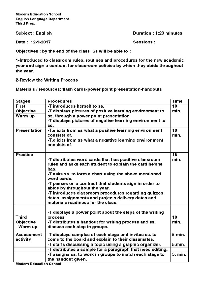 Modern Education School English Language Department Third Prep | PDF | English Language | Classroom