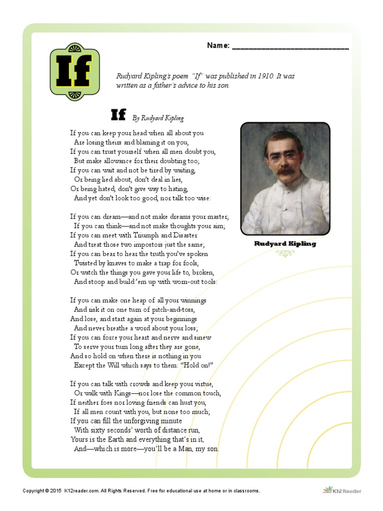 If Poem Worksheet PDF | PDF | Rudyard Kipling | Cognitive Science