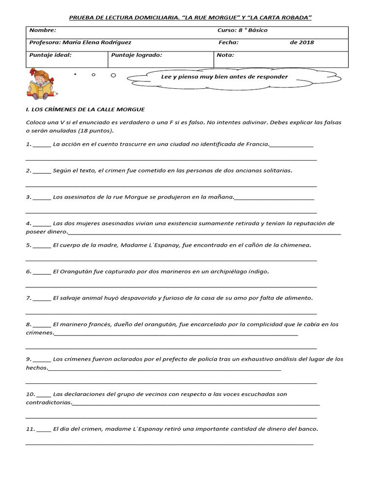 Prueba de Lect Domic La Rue Morgue y La Carta Robada 8 Junio | PDF | C. Auguste Dupin | Violencia