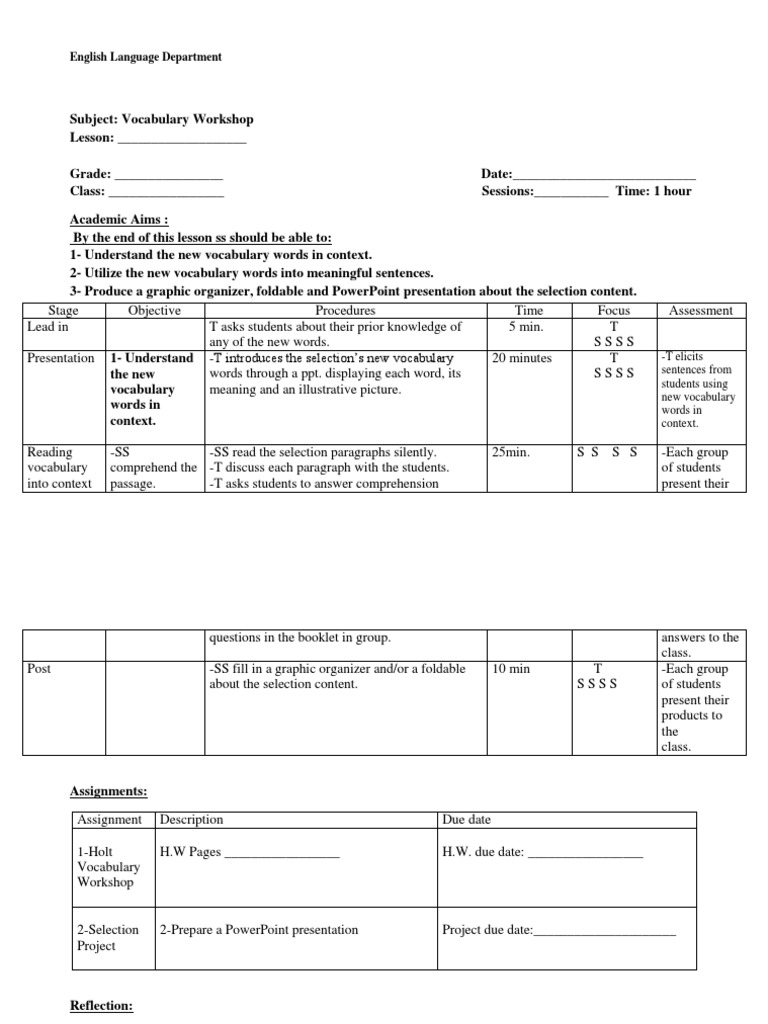 Holt Vocabulary Lesson Plan Template | PDF | Vocabulary | Epistemology