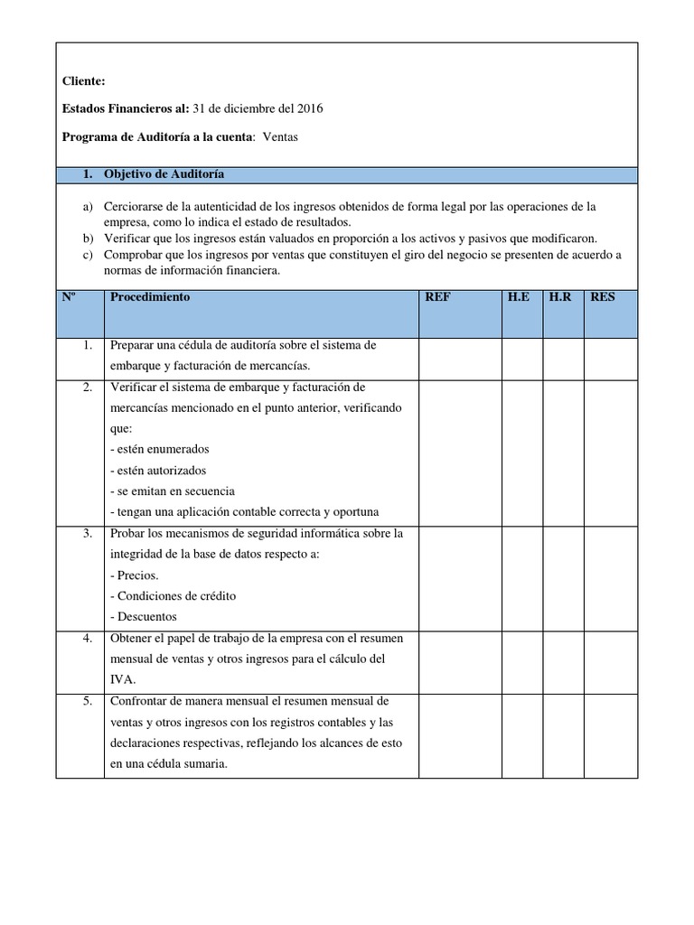Programas Ventas y Costos de Ventas | PDF | Contabilidad | Auditoría financiera