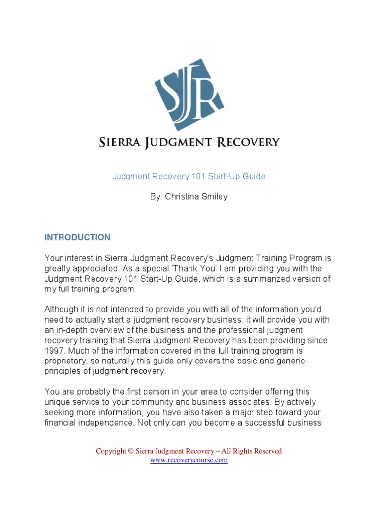 Judgement Recovery Course Intro | PDF | Judgment (Law) | Lawsuit