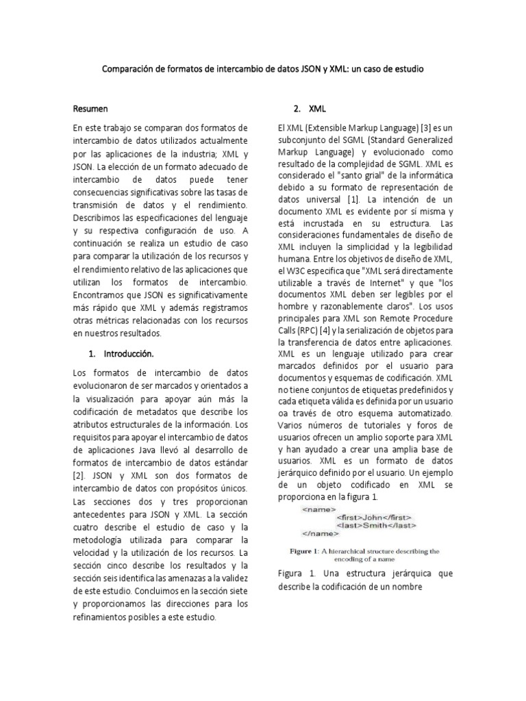 Comparación de Formatos de Intercambio de Datos JSON y XML Un Estudio ...
