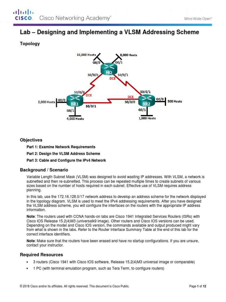 8.2.1.5 Lab - Designing and Implementing A VLSM Addressing Scheme | Download Free PDF | Ip ...