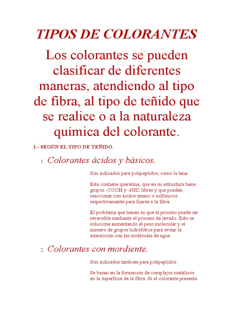 Clasificación de Colorantes Químicos | PDF | Redox | Moléculas