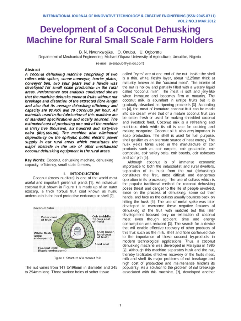 Coconut Dehusking Machine Design for Farmers | PDF | Belt (Mechanical ...