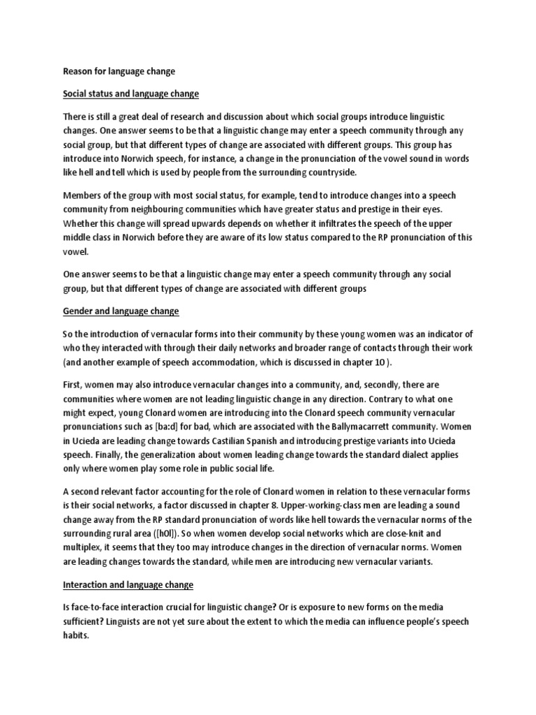 Reason For Language Change | PDF | Sociolinguistics | Social Group