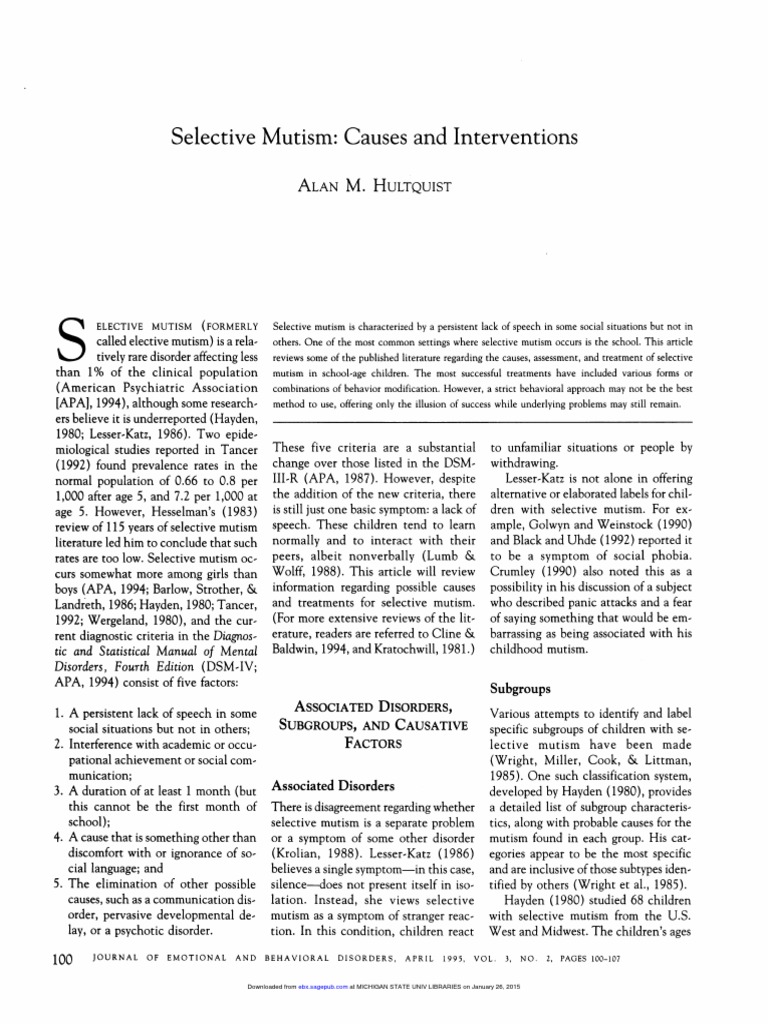 Understanding Selective Mutism in Children | PDF | Psychotherapy ...