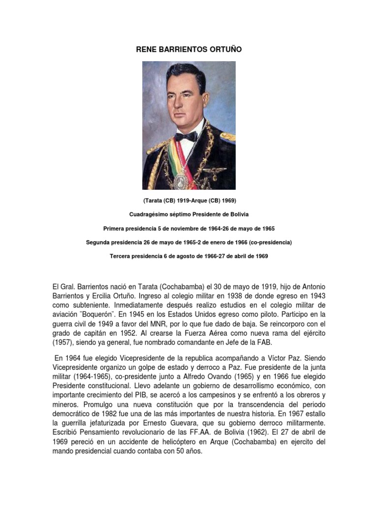 Rene Barrientos Ortuño | PDF | Gobierno | Conflicto armado