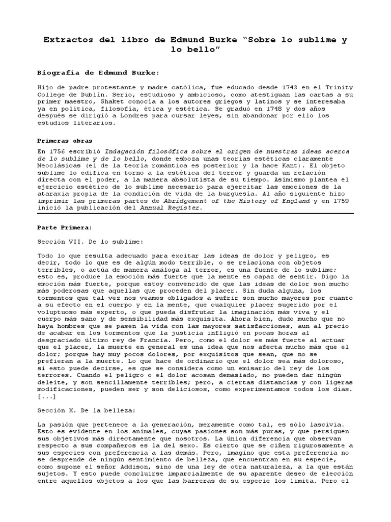 Sobre Lo Sublime y Lo Bello. Edmund Burke | PDF | Edmund Burke | Filosofía